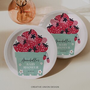 Personalized Paper Plates Template Baby Shower Decor Baby Shower Table Decor Printable Plates Download Berry Sweet Strawberry Etsy