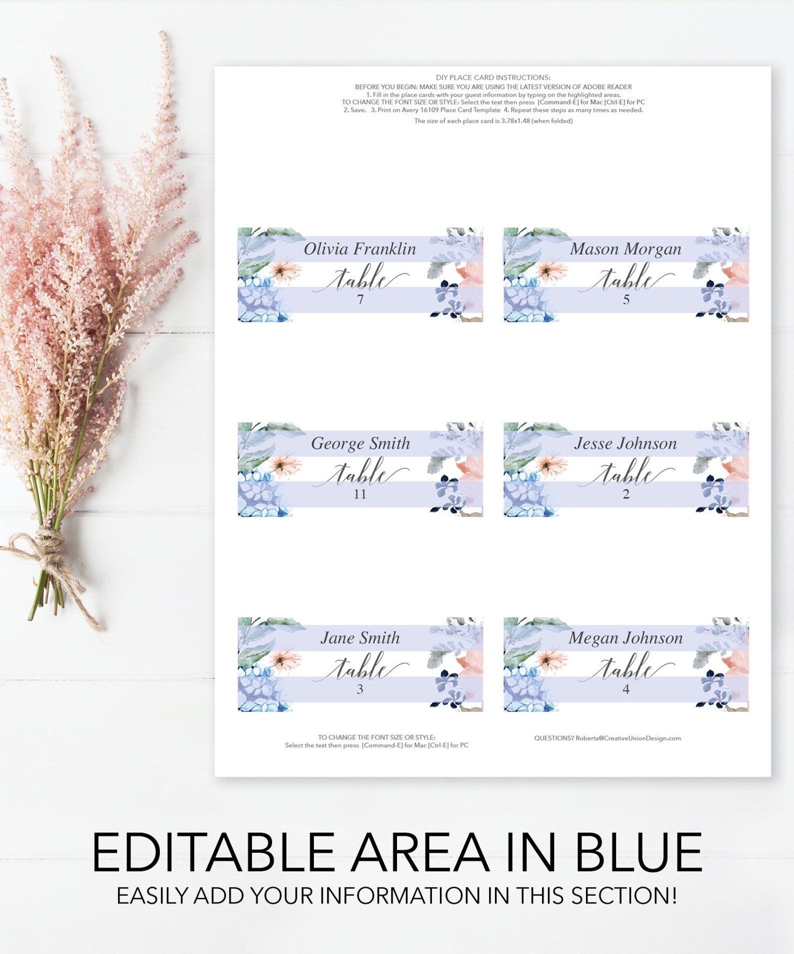 Place Card Printable Template Avery 16109 Wedding Place Etsy