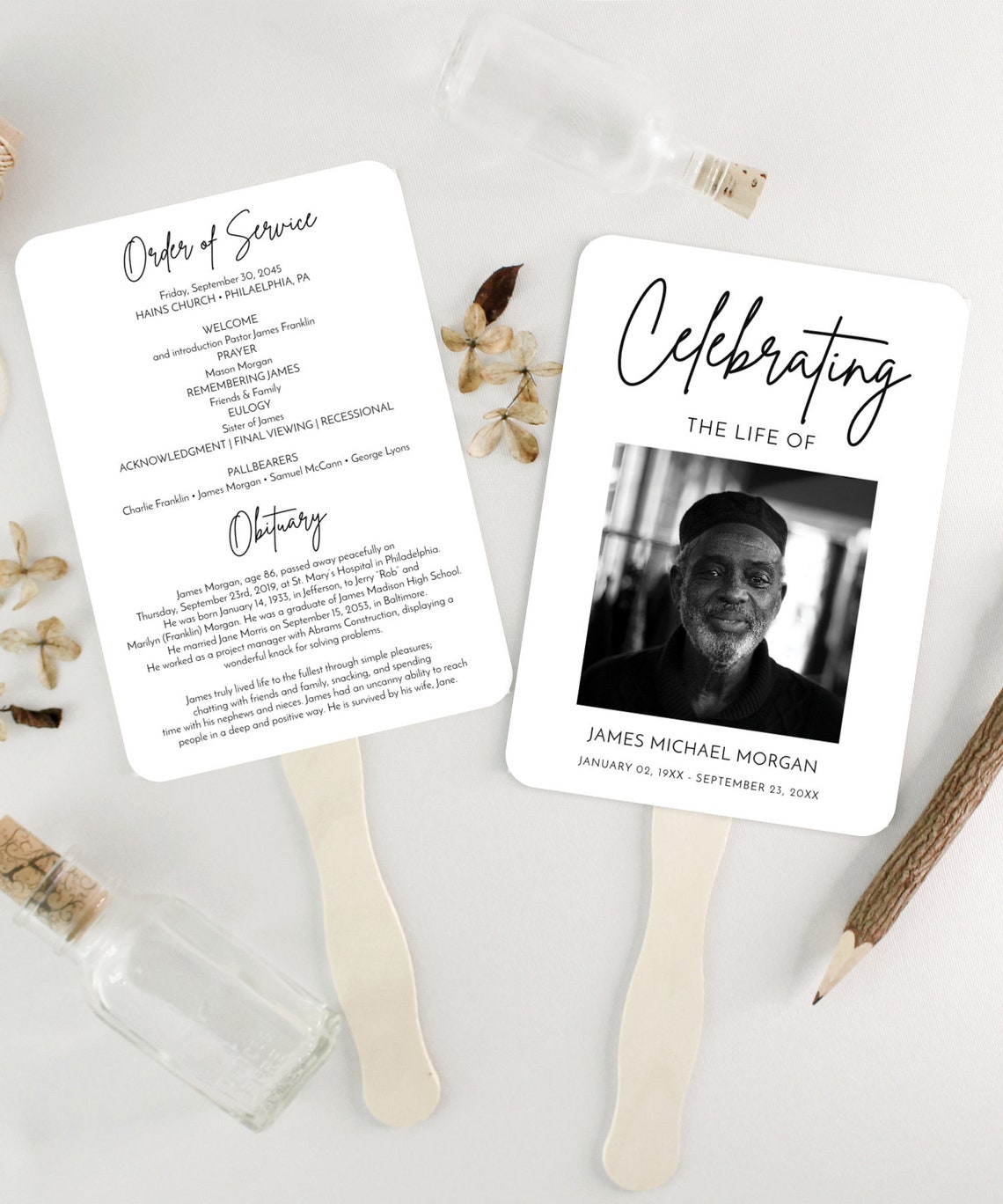 Modern Funeral Fan Template, Printable Funeral Program, Celebration of ...