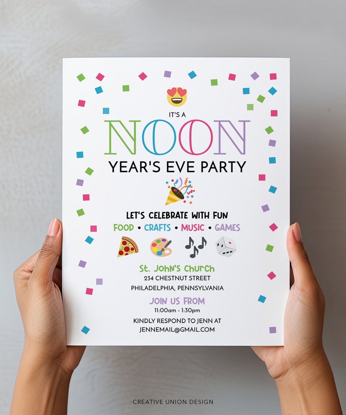 Noon Years Eve Party Flyer Invitation, Printable Holiday Party Invite ...