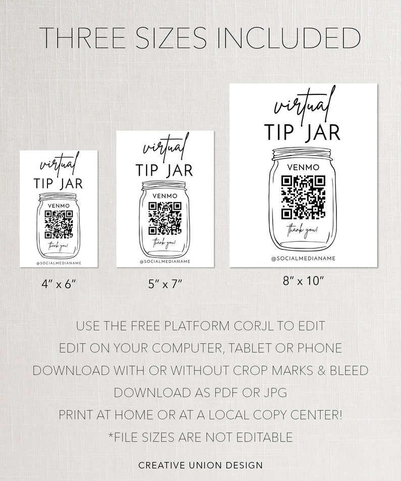Printable Virtual Tip Jar Sign Venmo QR Code Sign Tips - Etsy Printable Virtual Tip Jar Sign Venmo QR Code Sign Tips - Etsy
