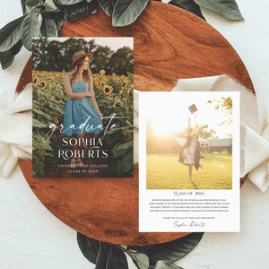 Script Graduation Announcement Template, Class of 2025, Minimal Graduation Party Invitation ...