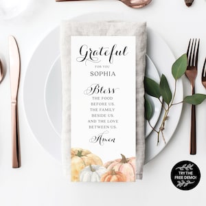 Thanksgiving Place Card, Thanksgiving Prayer, Thanksgiving Table Decor ...