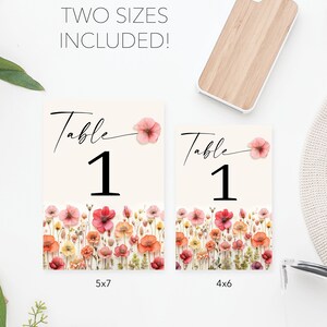 Wildflower Table Numbers Template, Editable Bridal Shower Table Numbers ...