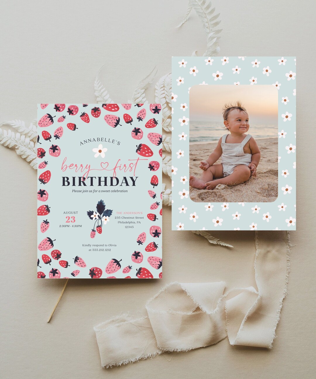 Berry First Strawberry 1st Birthday Invitation Template, Berry First ...