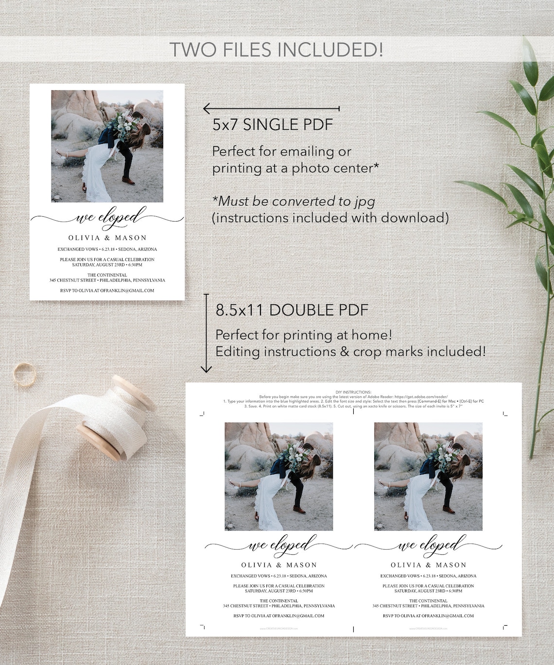 We Eloped Announcement Template Elopement Announcement with | Etsy