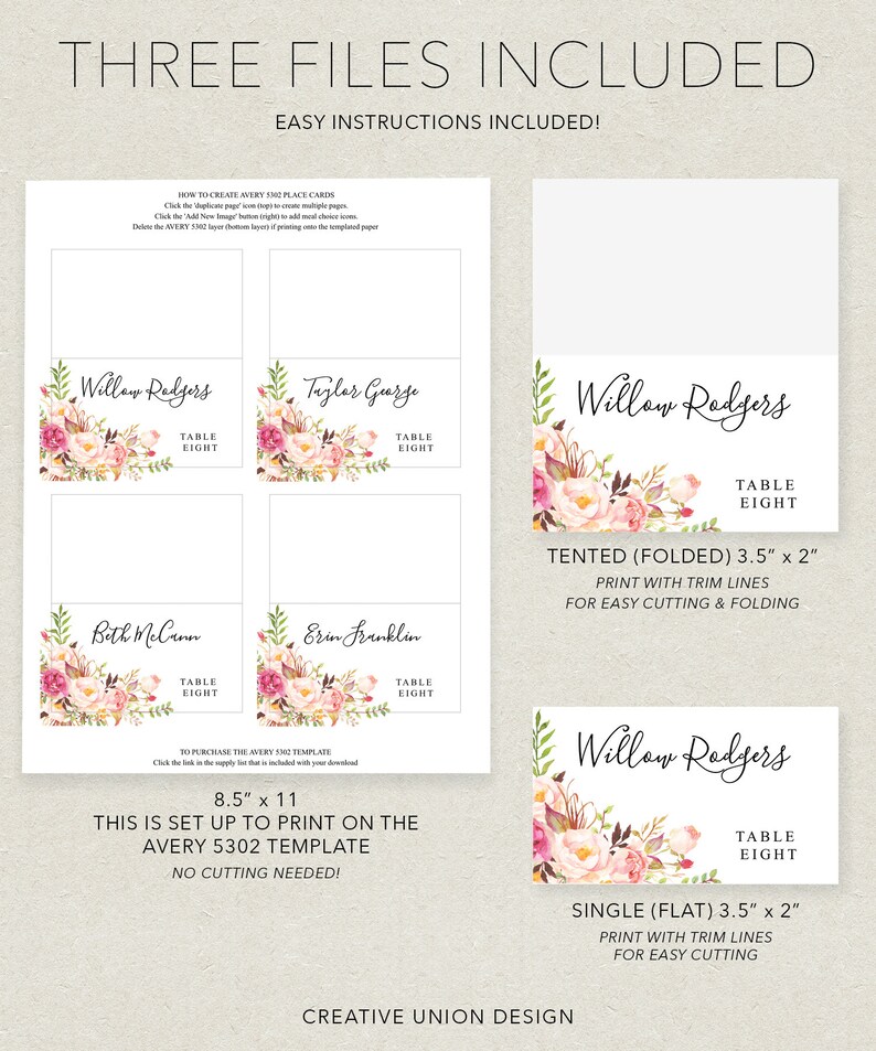 Rustic Place Card Template Printable Place Cards Wedding - Etsy