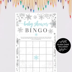 Frosty Snowflake Boy Baby Shower Bingo, 60 Unique Game Sheets, Blue ...