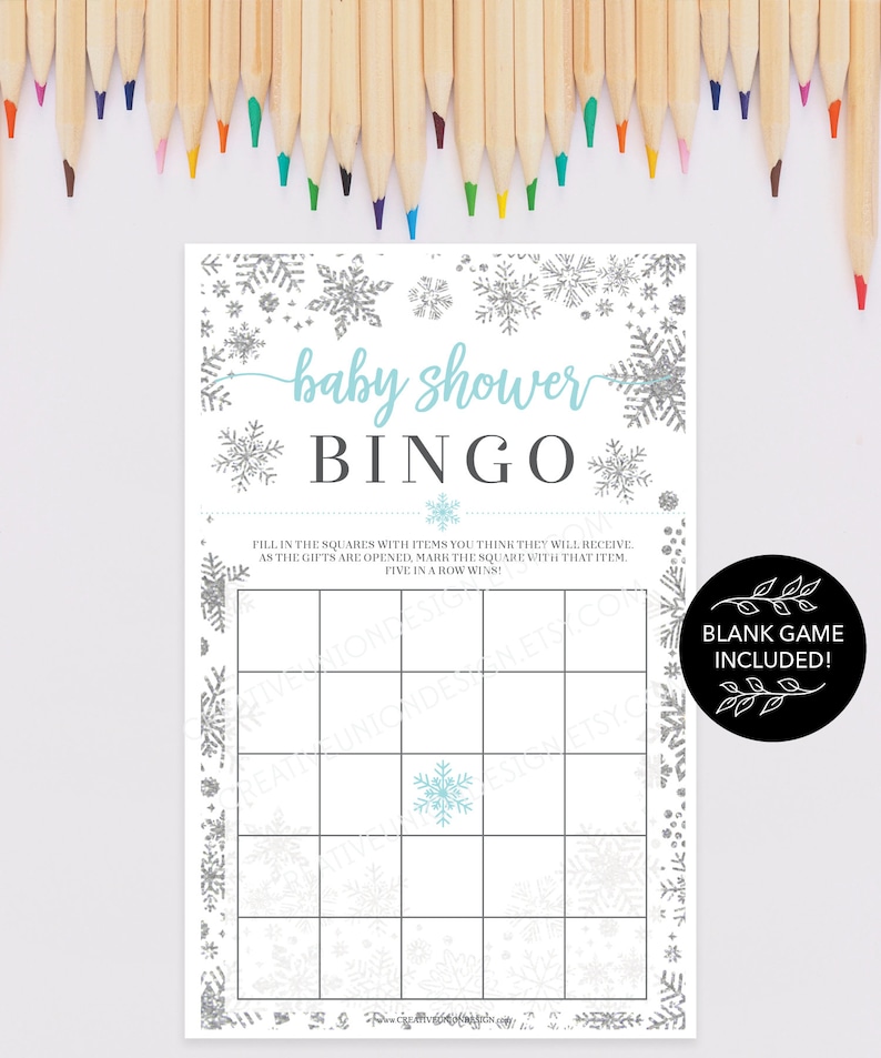 Frosty Snowflake Boy Baby Shower Bingo, 60 Unique Game Sheets, Blue ...