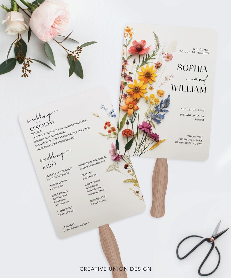 Wedding Program Fan Template, Editable Program Fan, Printable Wedding ...