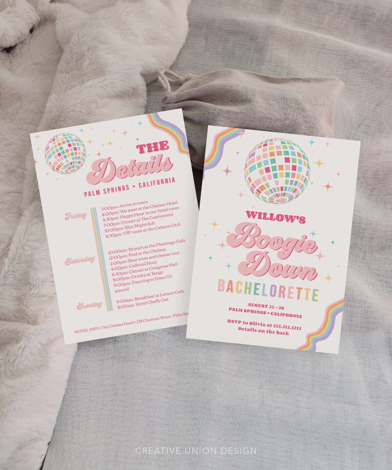 Boogie Down Bachelorette Party Invitation and Itinerary Template, Disco ...