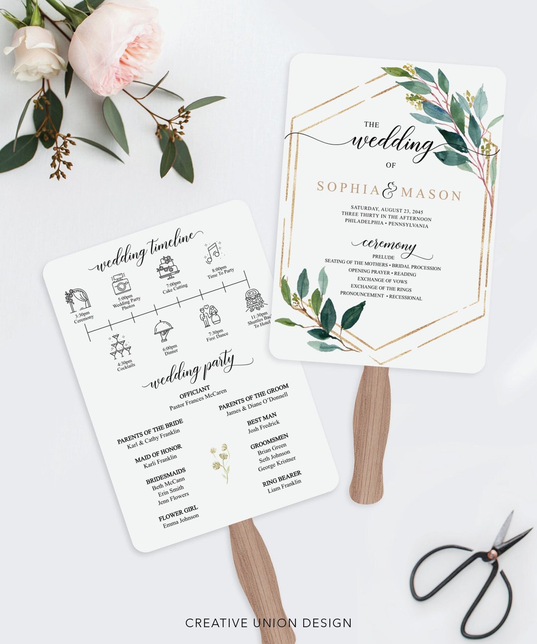 Wedding Program Fan Template, Printable Program Fan, Fans for Guests ...