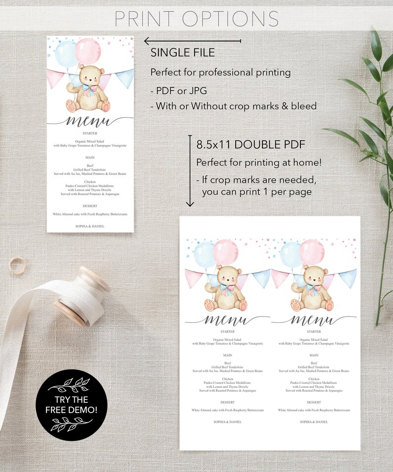 Gender Reveal Menu Template Printable Menu Editable Menu - Etsy