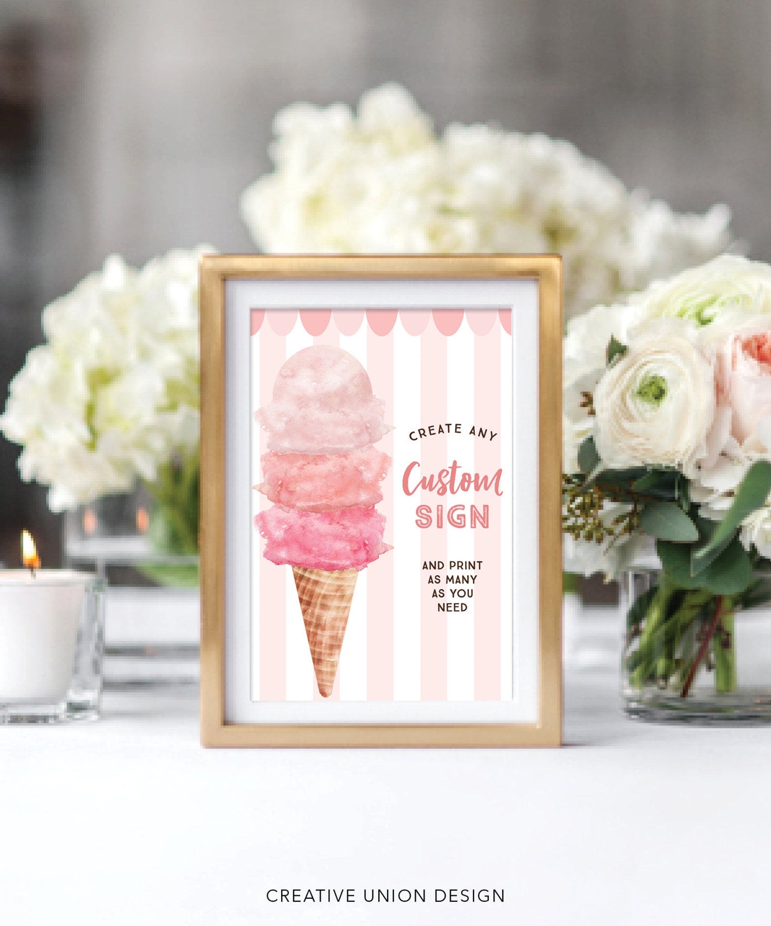 Editable Custom Sign Template, Ice Cream Party, Custom Birthday Party ...