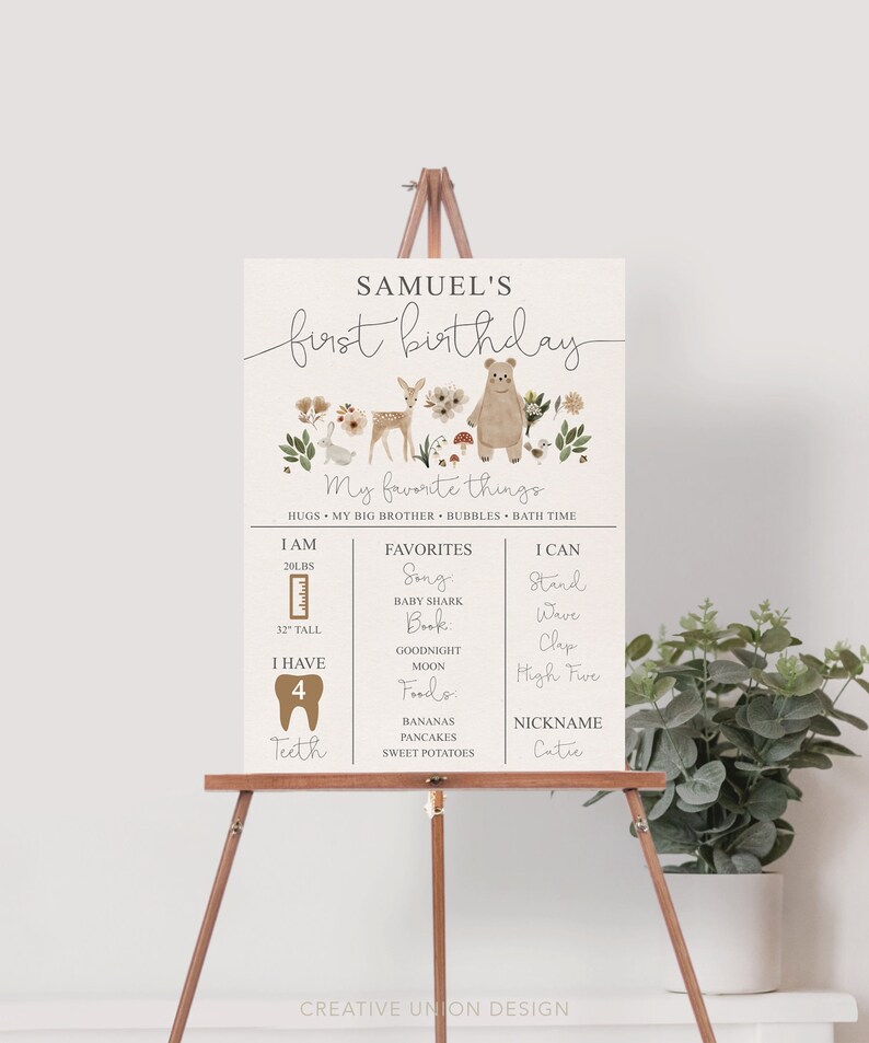 Editable Boho Woodland Birthday Milestone Sign Template - Etsy