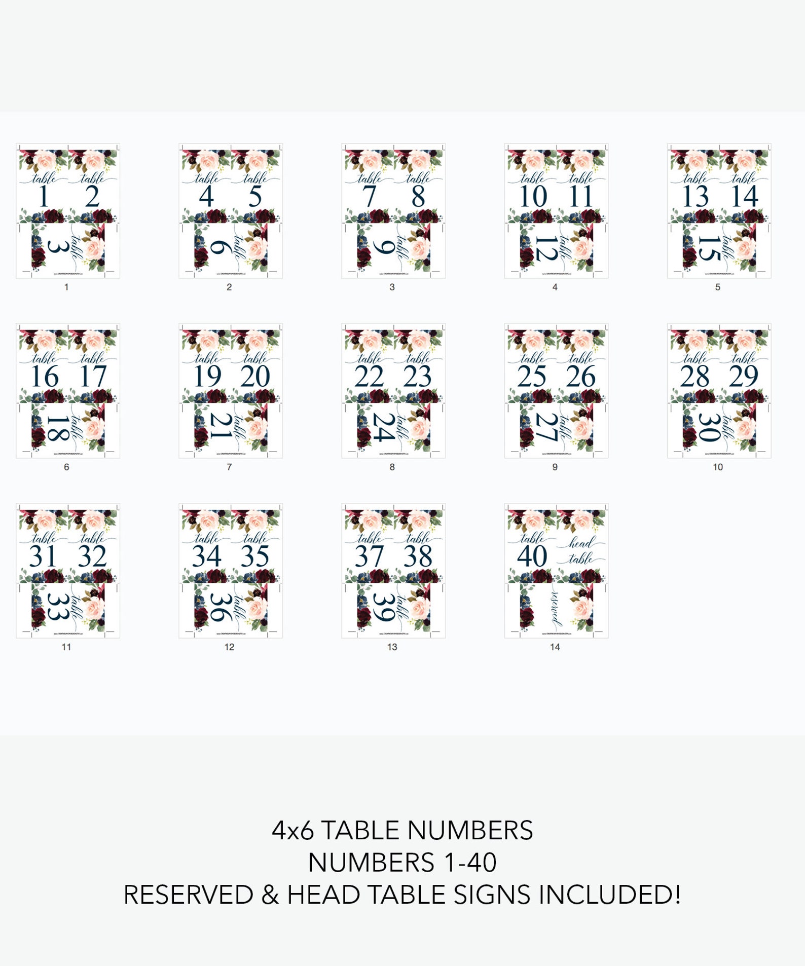 Table Numbers - Wedding Table Numbers - 4x6 Wedding Table Signs 1-40 ...