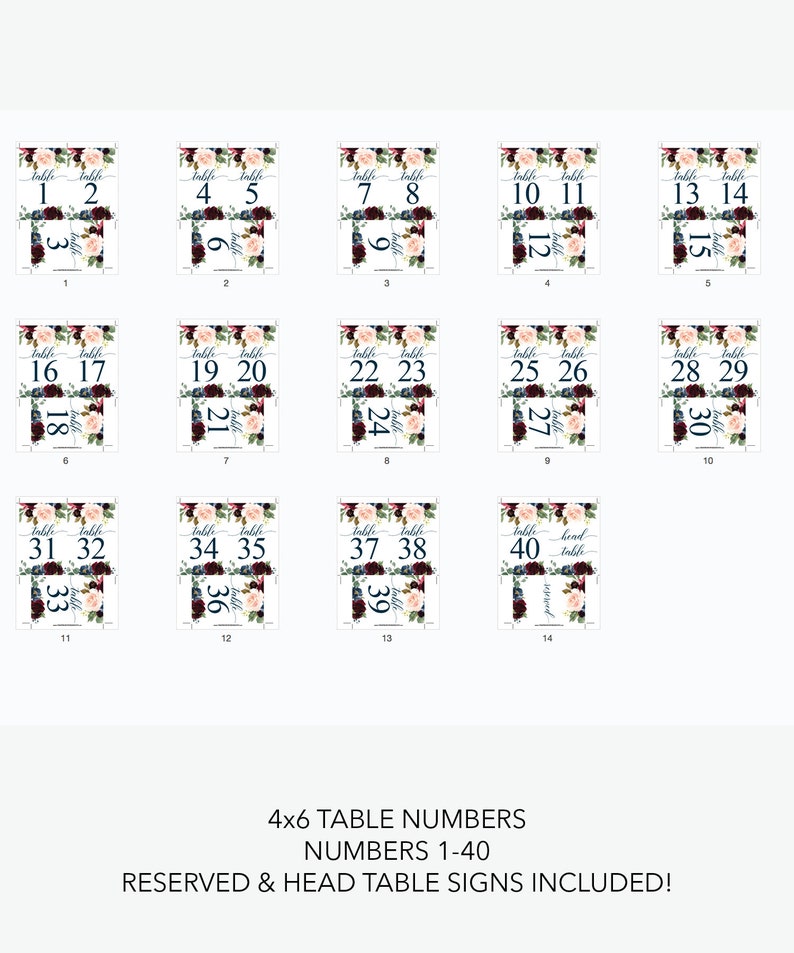 Table Numbers - Wedding Table Numbers - 4x6 Wedding Table Signs 1-40 ...