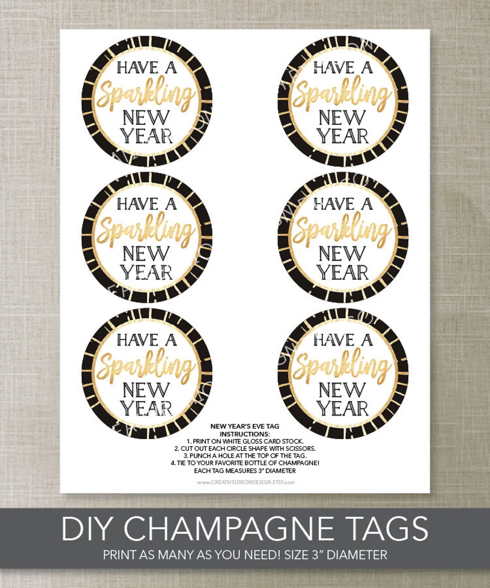 New Years Eve Champagne Tags Printable New Years Eve Tags - Etsy
