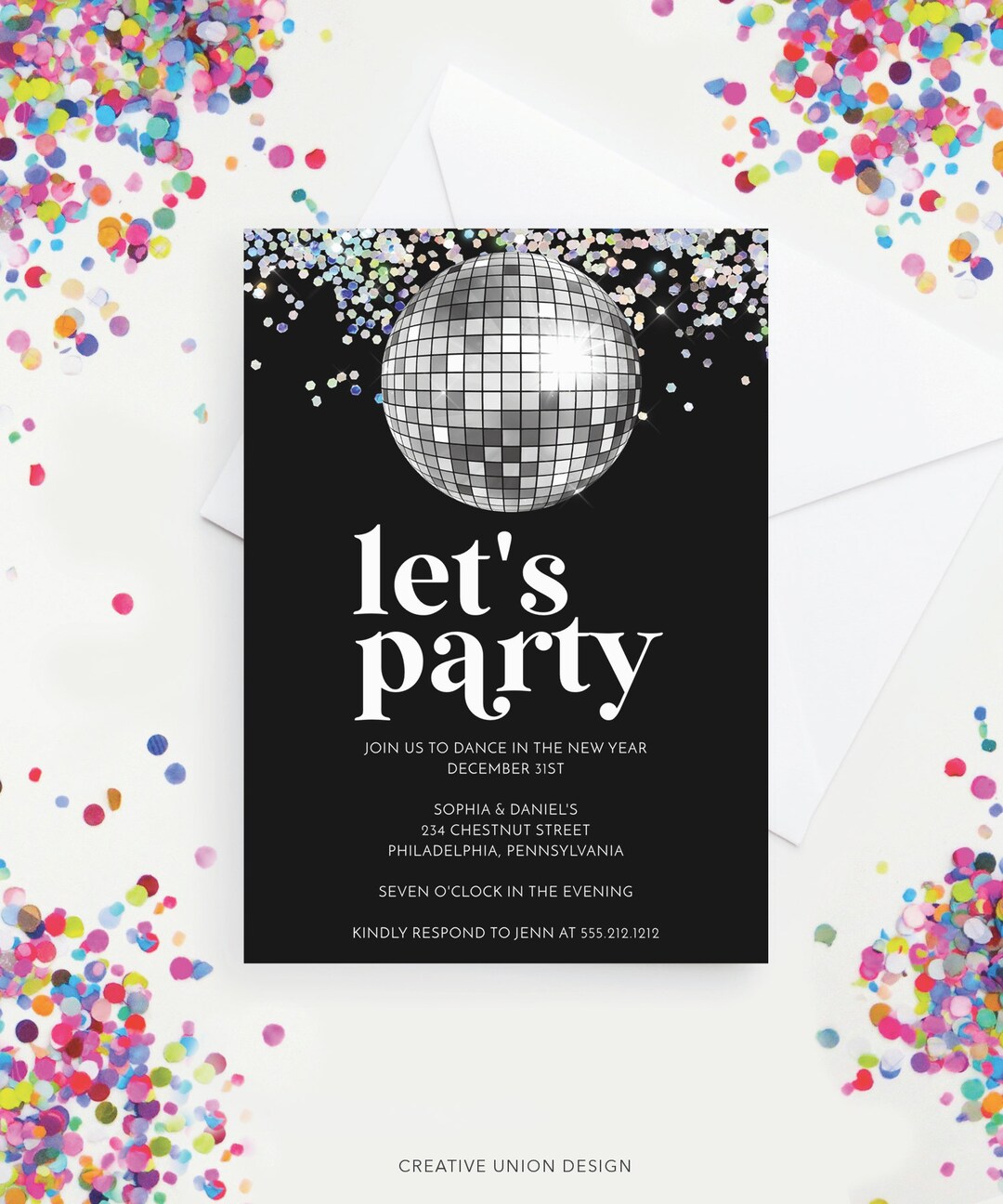New Year's Eve Party Invitation Template, Confetti, Printable New Years ...