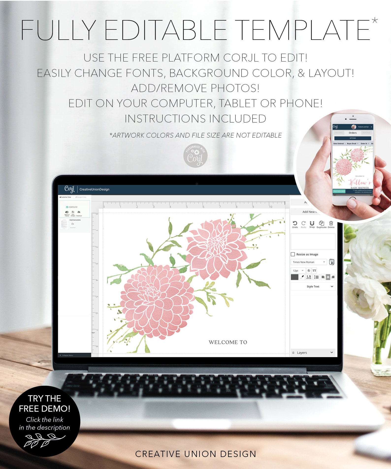 Editable Dahlia Welcome Sign Template, Printable Baby Shower Welcome ...