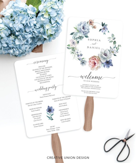 Wedding Program Fan Template, Editable Program Fan, Printable Wedding Programs, Wedding Fan for ...