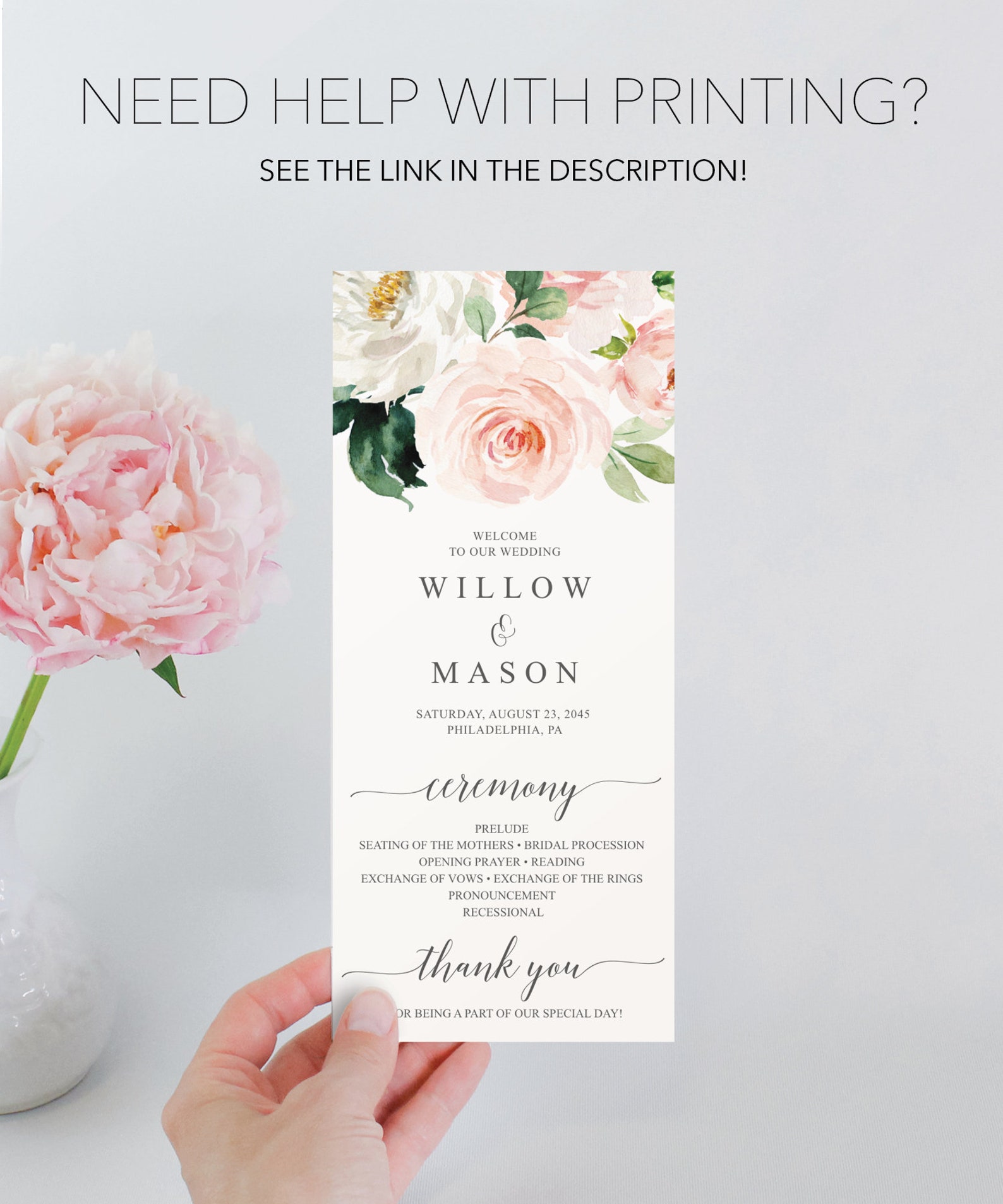 Floral Wedding Program Template, Rustic Programs for Wedding, Wedding ...