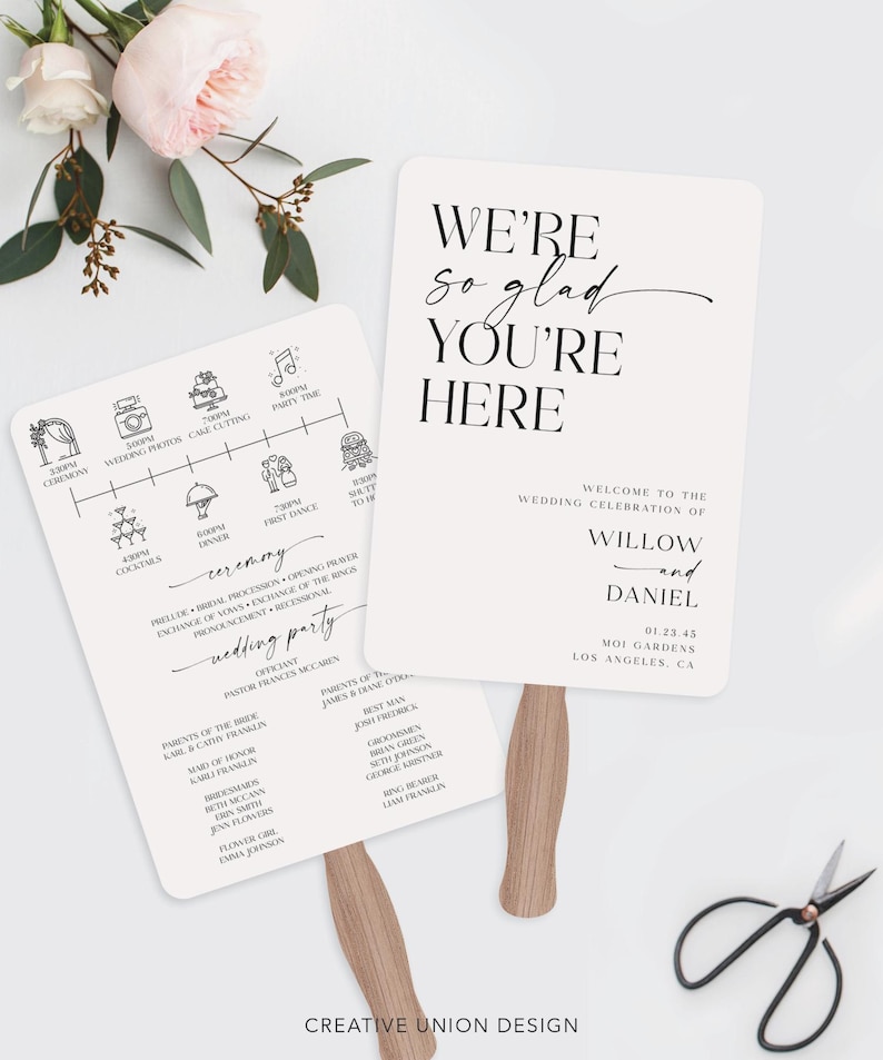 Modern Wedding Program Fan Custom Program Template Personalized ...