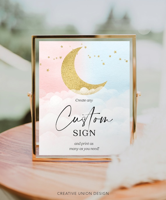 Over the Moon Custom Sign Template Editable Gender Reveal - Etsy