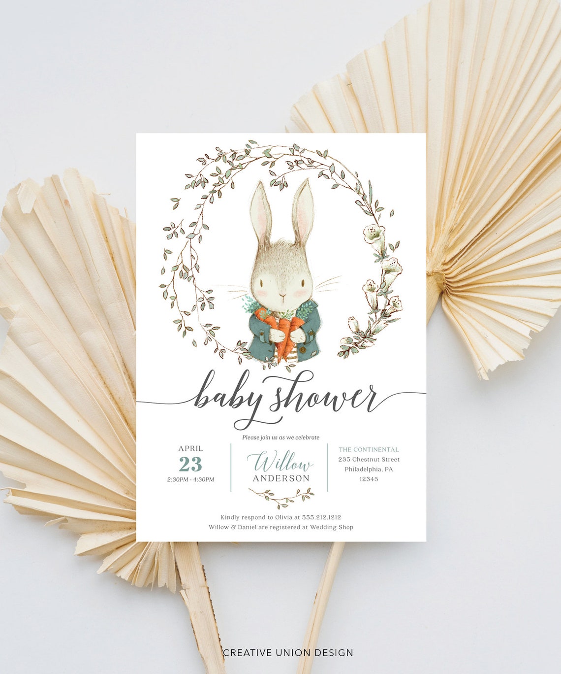 Vintage Rabbit Baby Shower Invitation Template Bunny Theme - Etsy