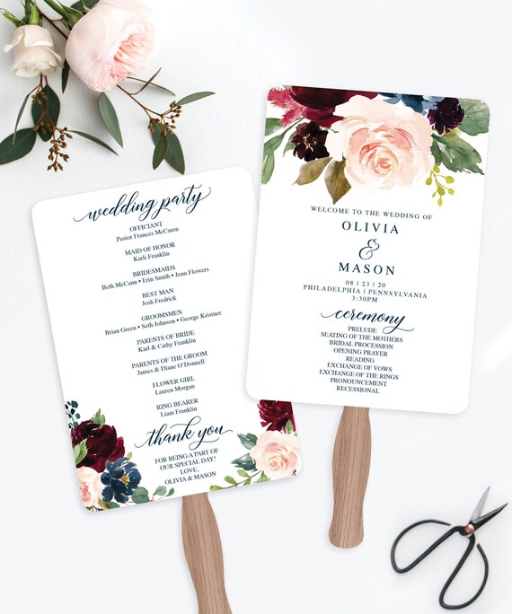 Wedding Program Fan - Printable Program Fan Template - Printable ...