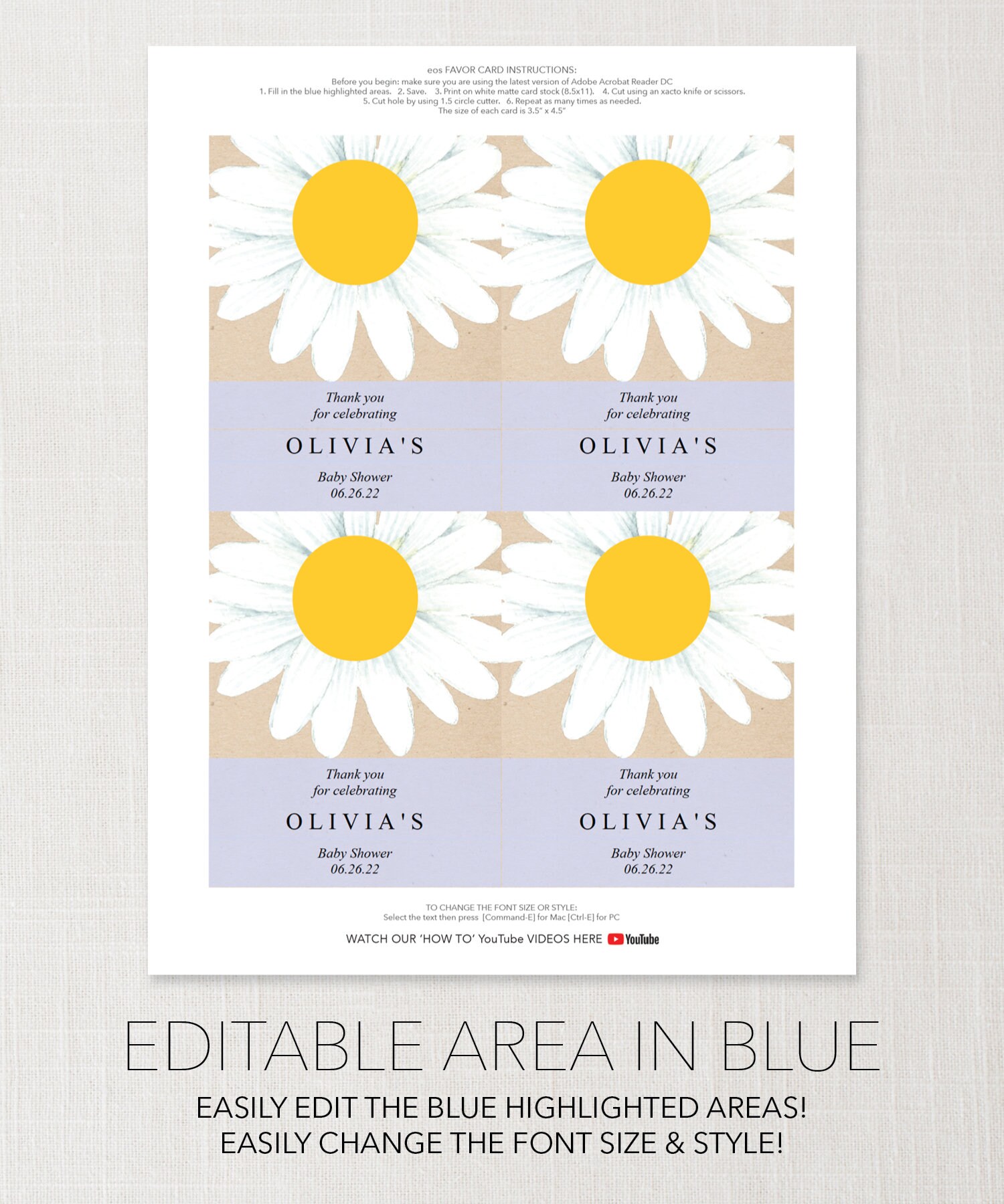 EOS Lip Balm Baby Shower Favors - Daisy - Printable - Personalized ...