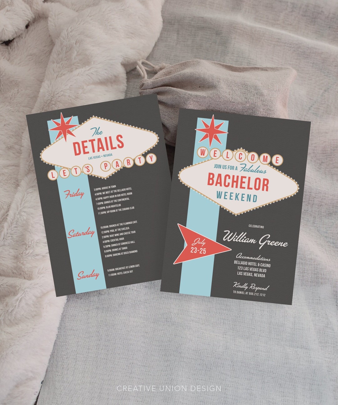 Vintage Las Vegas Bachelor Weekend Invitation and Itinerary Modern ...