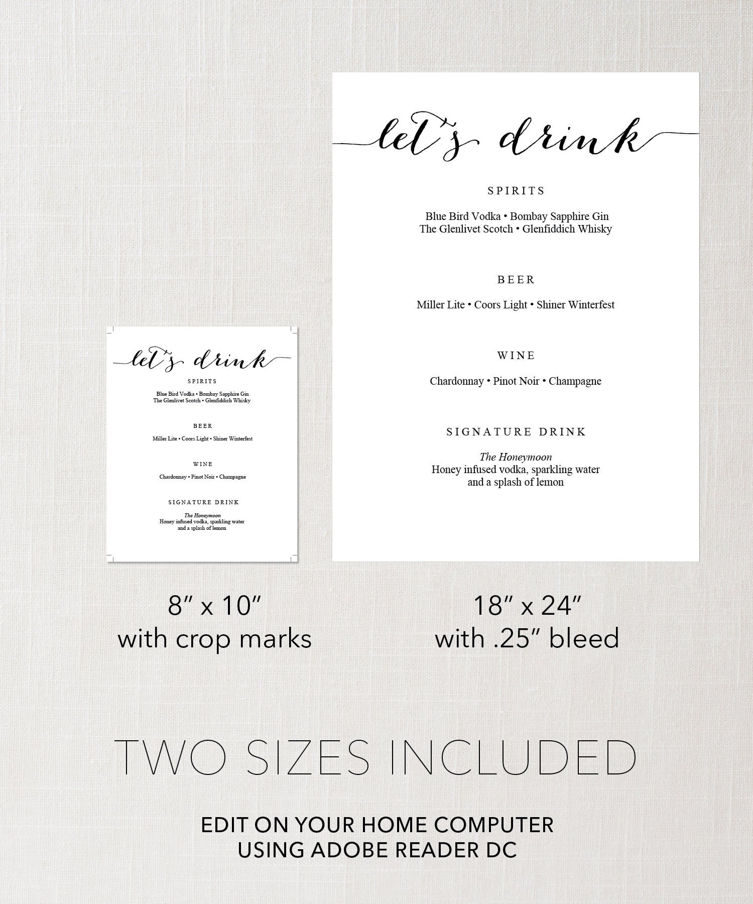 Minimal Bar Menu Sign Printable Wedding Bar Menu Sign | Etsy