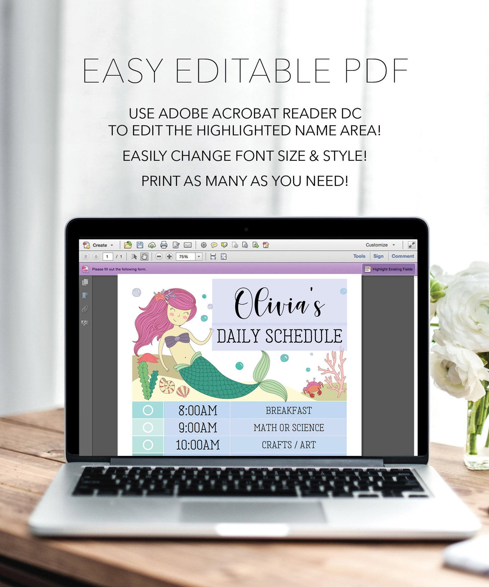 Editable Daily Schedule for Kids Mermaid Daily Routine | Etsy