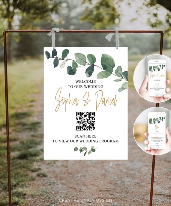 QR Code Wedding Program Template and Scannable Wedding Welcome Sign ...