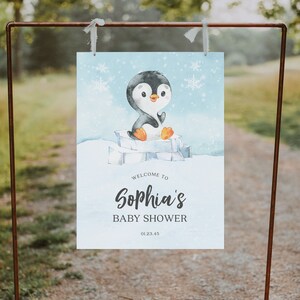 Boy Baby Shower Welcome Sign Template, Penguin Welcome Sign, Baby ...