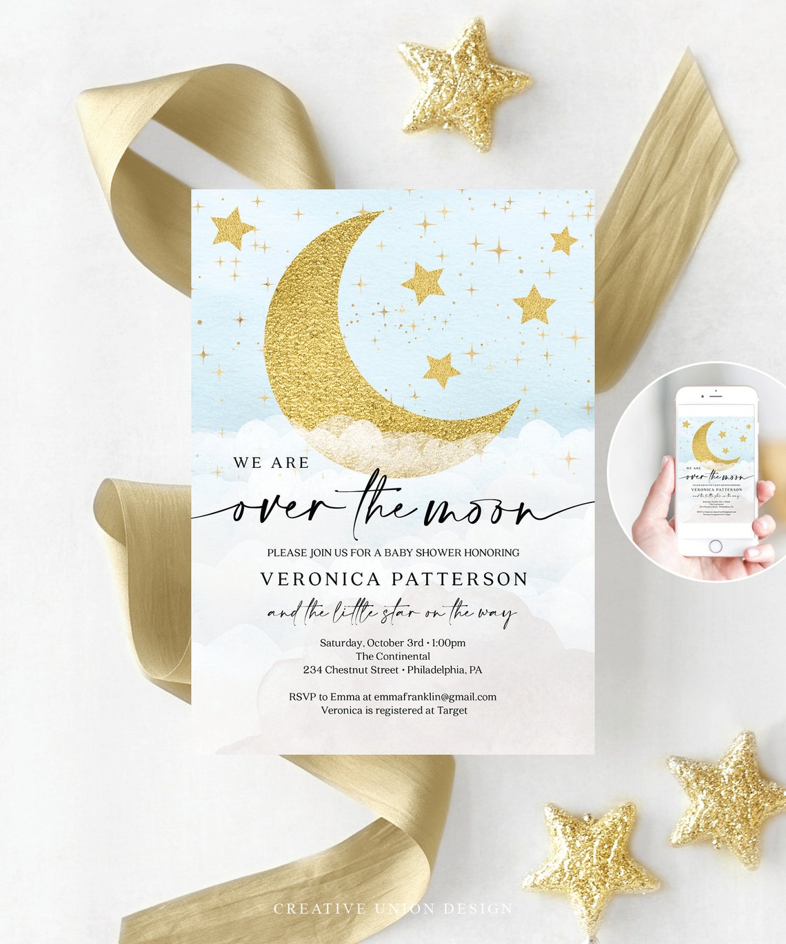 Over the Moon Boy Baby Shower Invitation Template Printable - Etsy