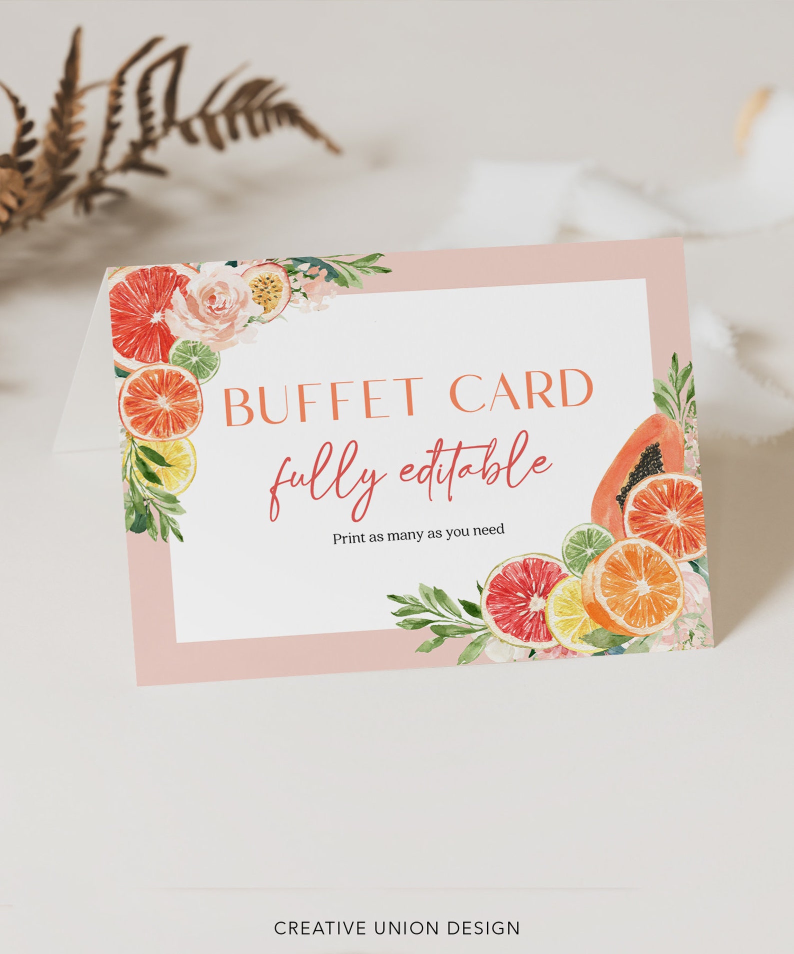 Tropical Citrus Buffet Card Template, Food Label, Wedding Buffet Printable, Bridal Shower Decor ...
