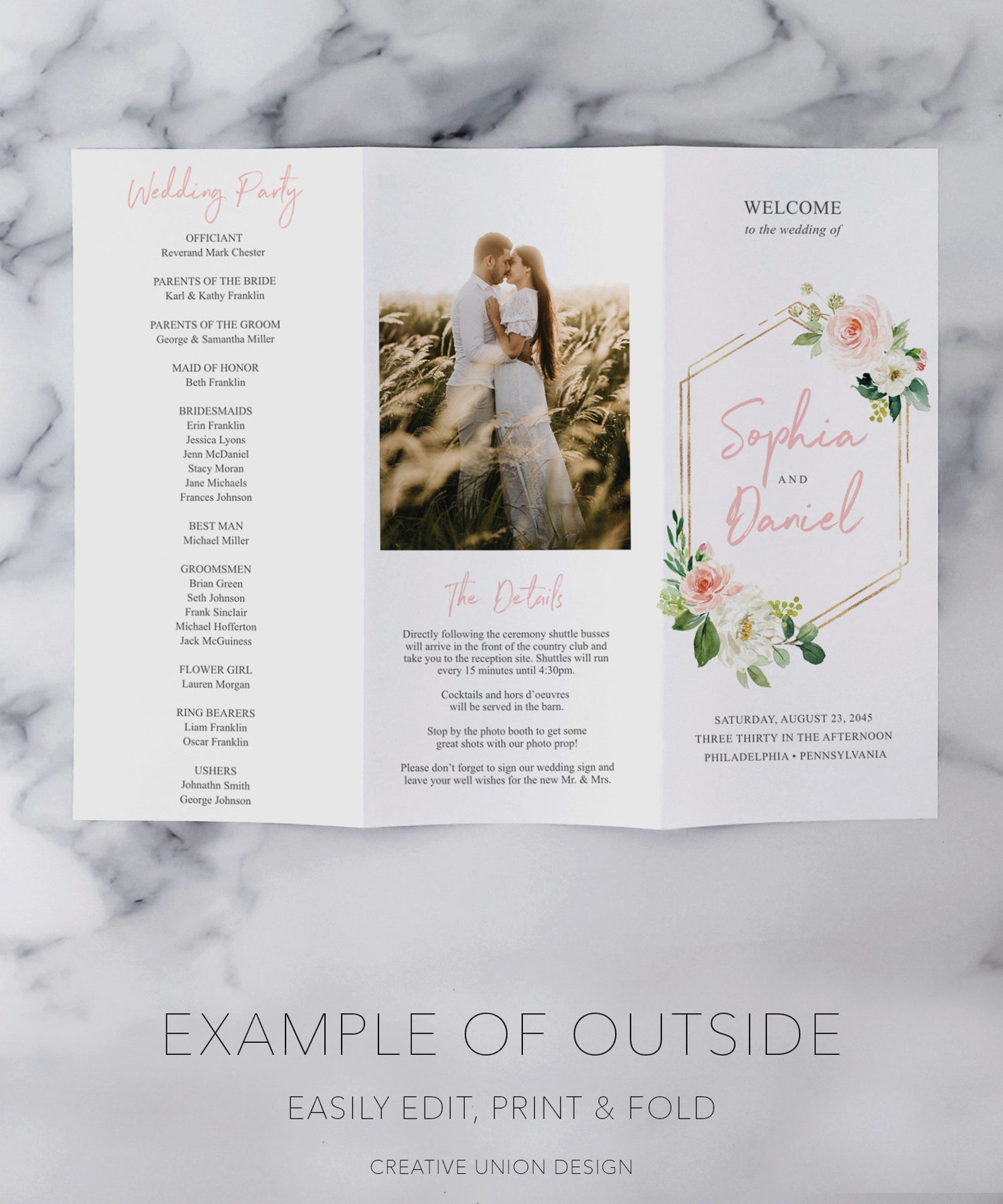 Trifold Wedding Program Template Wedding Ceremony Program - Etsy