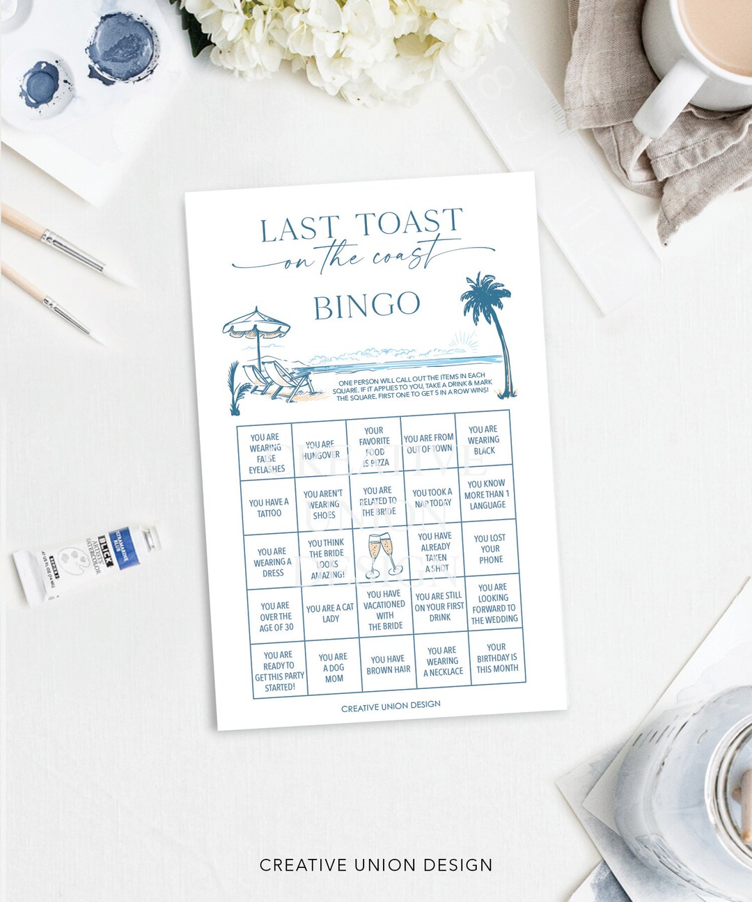 Last Toast on the Coast Bachelorette Party Bingo, Bachelorette Party ...