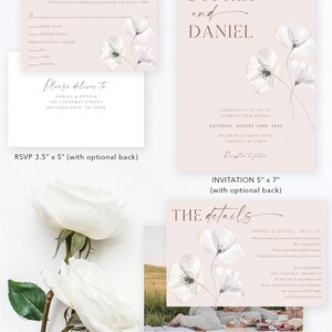 Neutral Minimal Boho Wedding Invitation Template Set, Botanical Floral Wedding Invitation ...