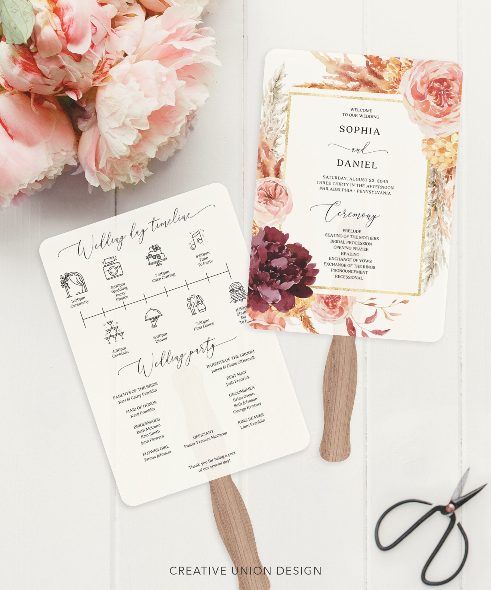 Boho Wedding Program Fan Printable Program Fan Template - Etsy