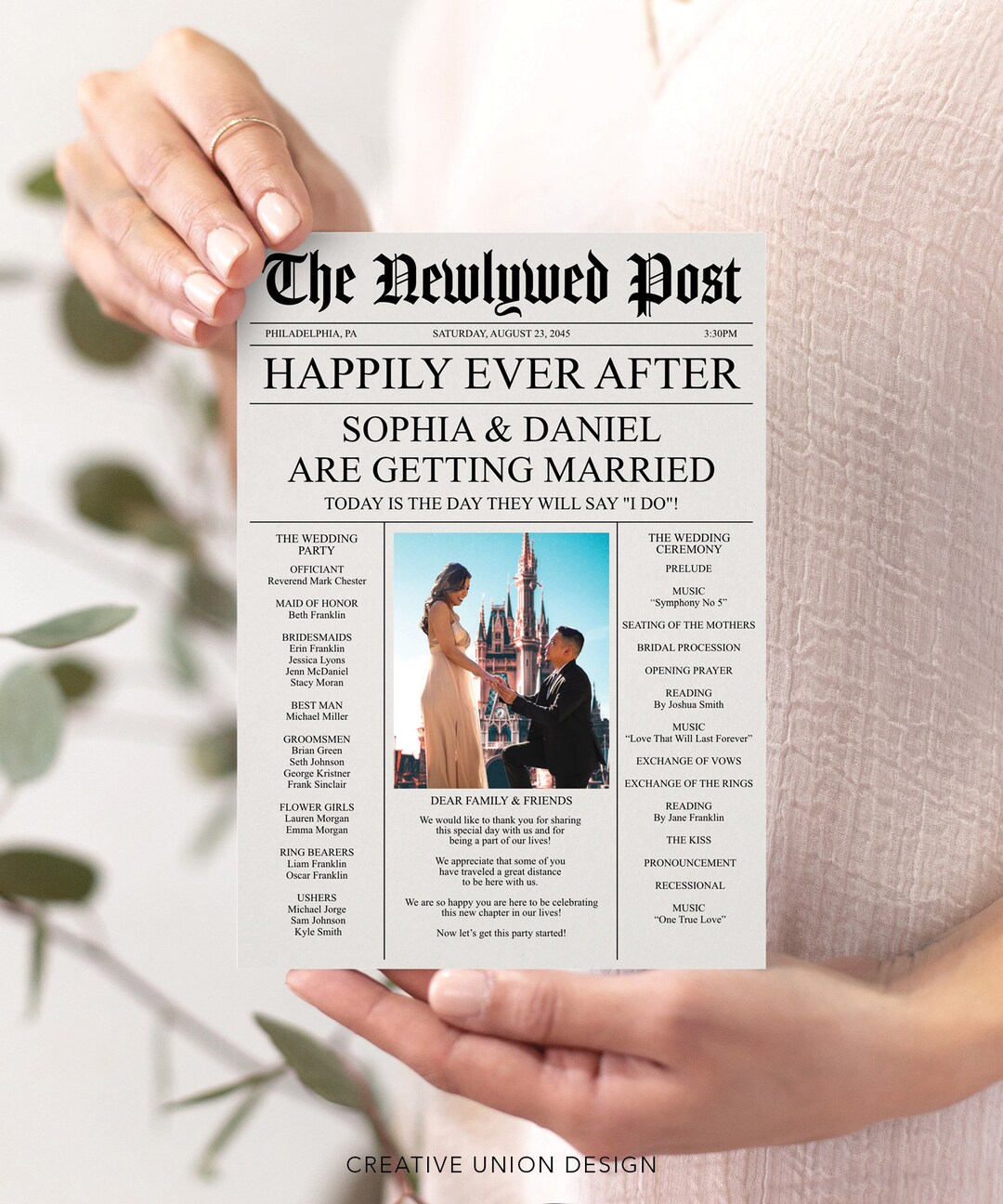 5x7 Newspaper Wedding Program Template With Timeline, Printable Program ...
