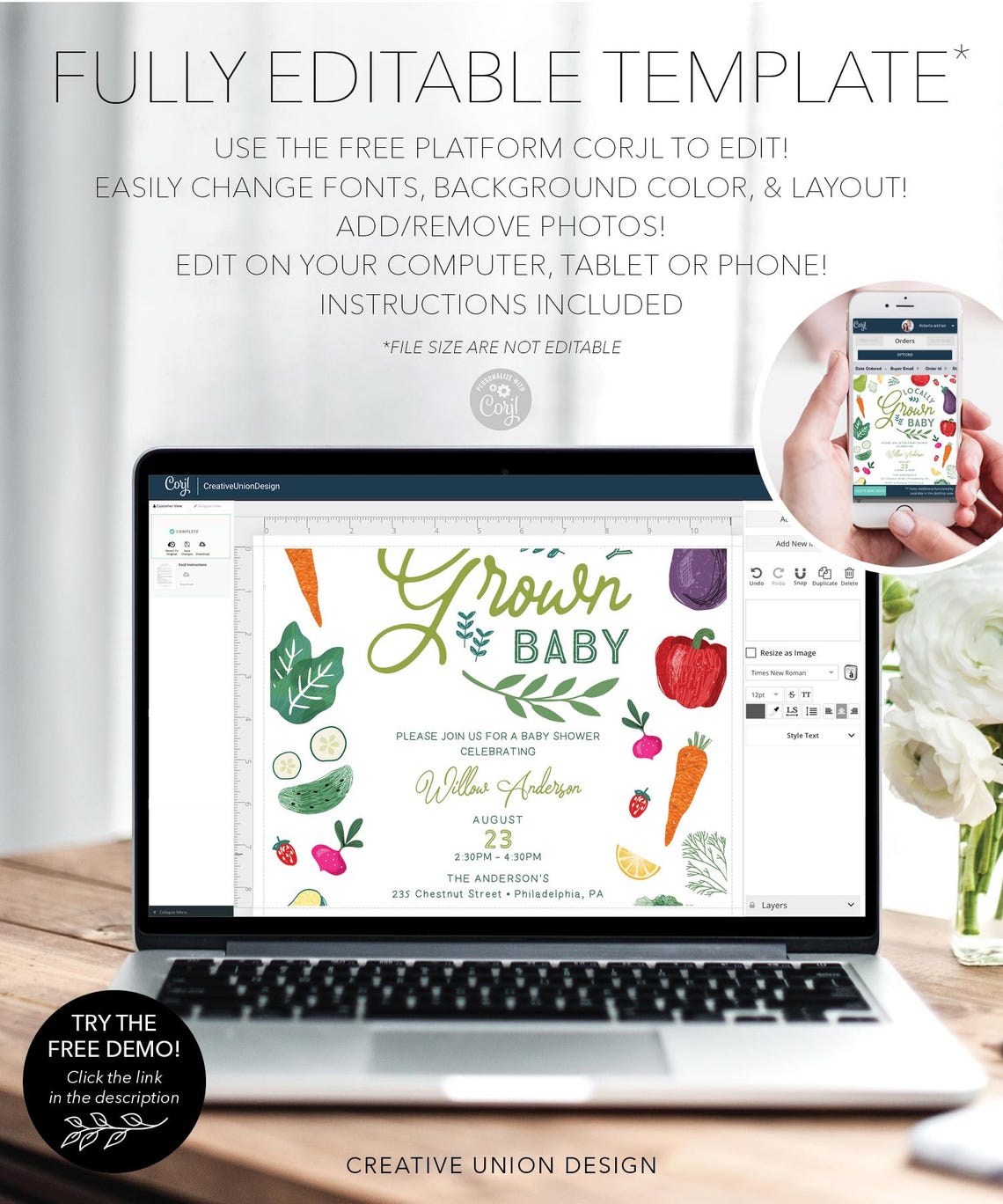 Locally Grown Baby Shower Invite Template, Farmers Market Baby Shower ...