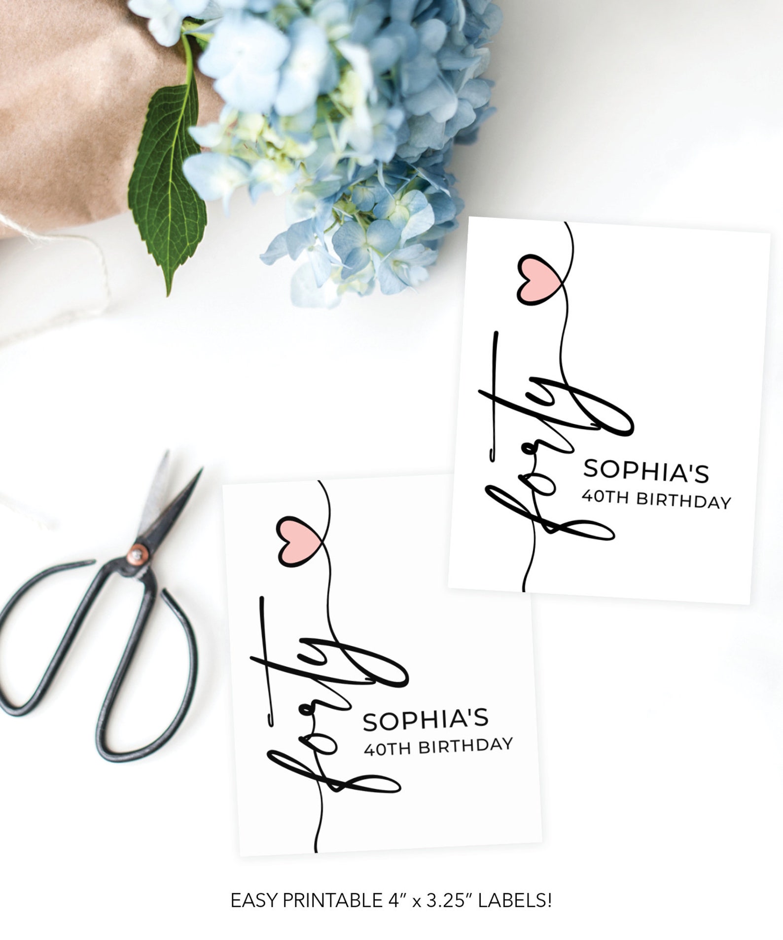 Printable Forty Label 40th Birthday Wine Label Heart Forty - Etsy