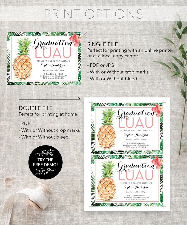 Luau Graduation Party Invite Template Graduation Invitation - Etsy