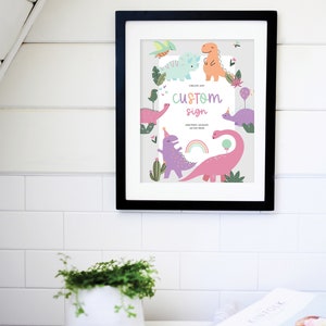 Girl Dinosaur Custom Sign Template, Editable Birthday Party Sign ...