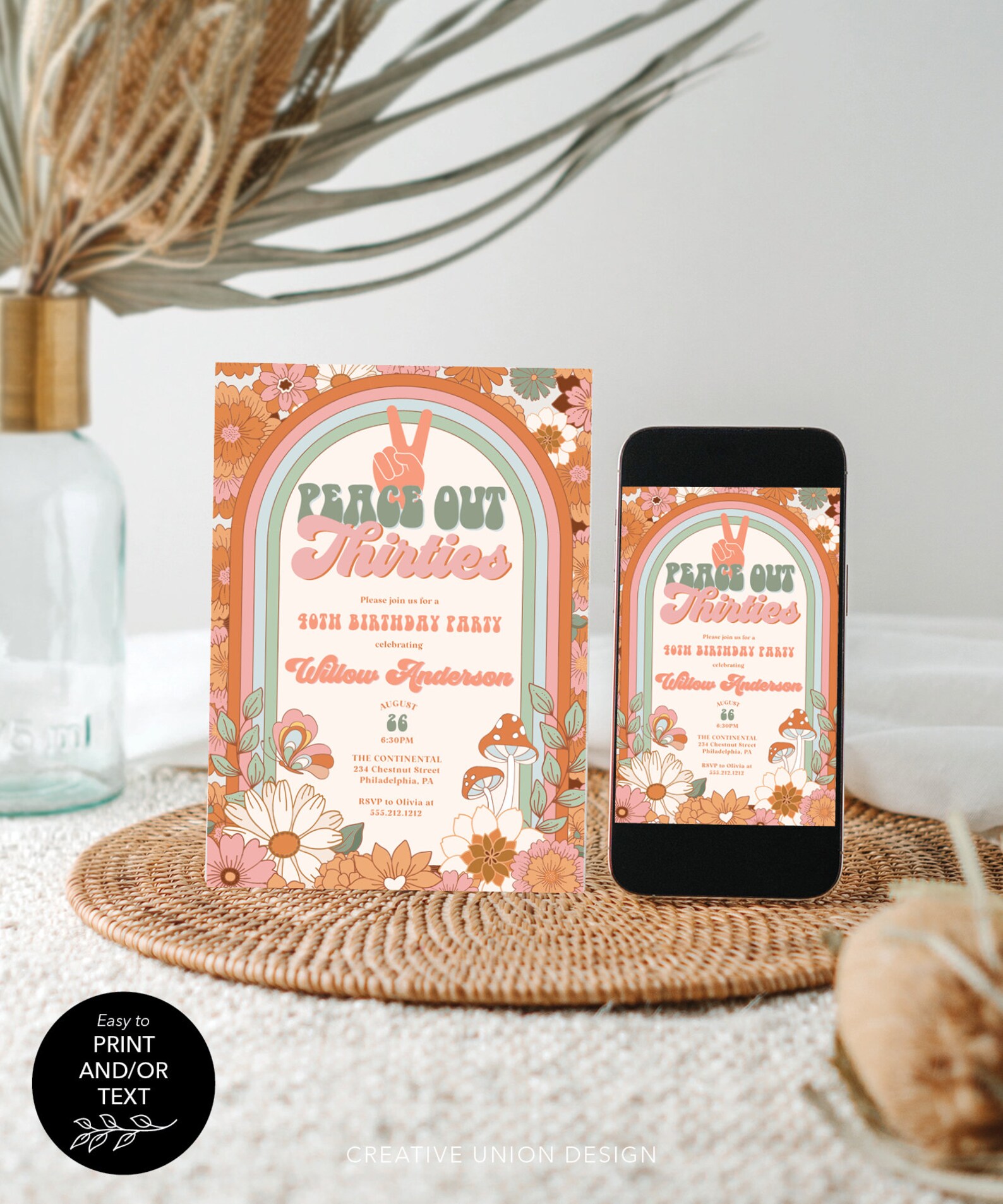 Peace Out Birthday Party Invite Template, 40th Birthday Invitation ...