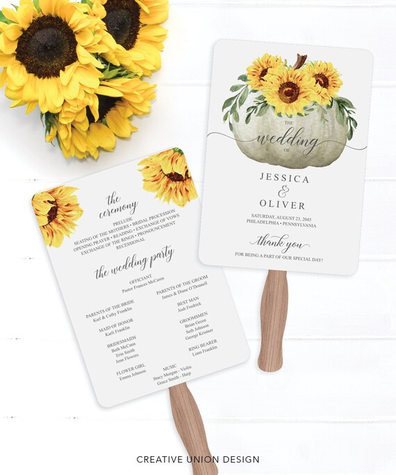 Fall Wedding Program Fan - Printable Program Fan Template - Printable ...