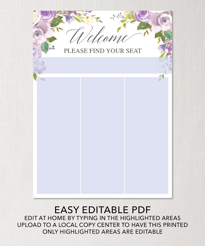 Wedding Seating Chart Editable PDF Table Arrangement Sign | Etsy